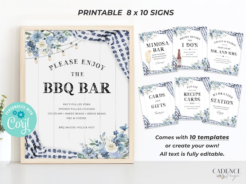 8 X 10 Dusty Blue BBQ Display Signs, Blue I Do BBQ Shower Signs ...