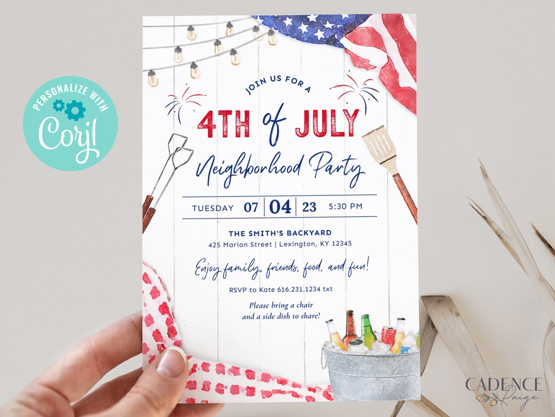 4th of July Party Invitation, 4th of July Block Party Invitation ...