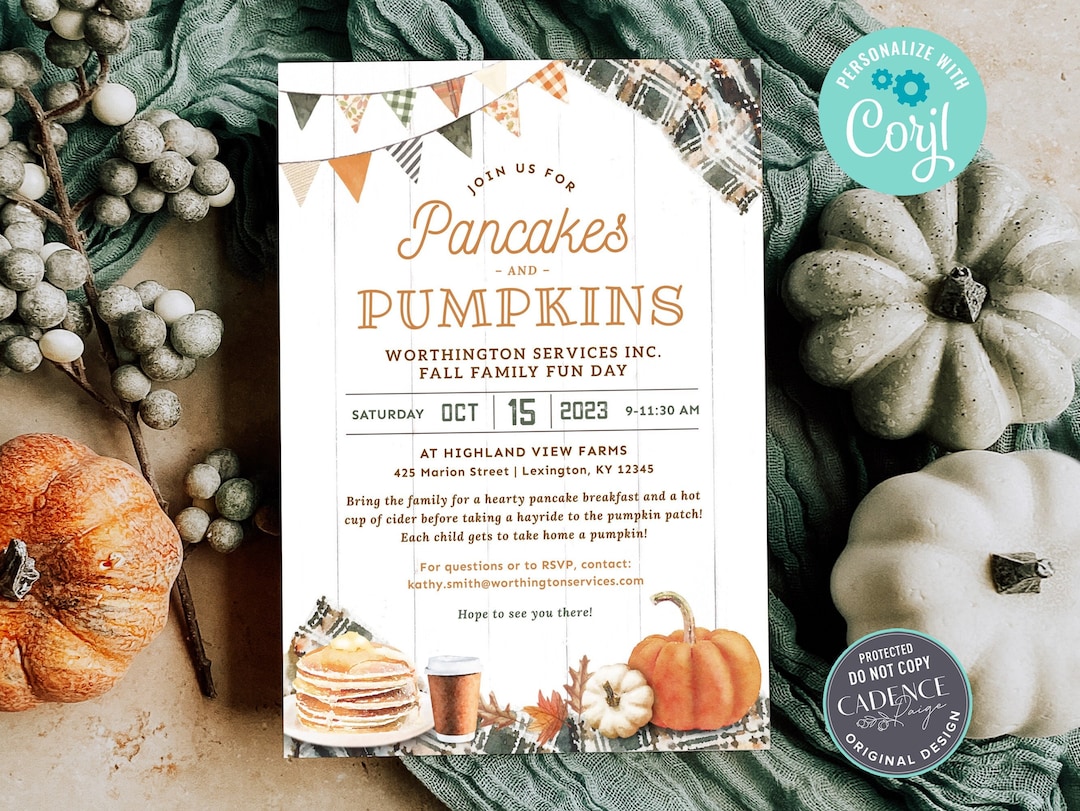 Pancakes and Pumpkins Invite, Fall Pancake Breakfast Invitation, Fall ...