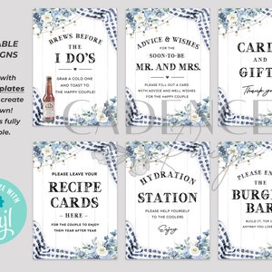 Dusty Blue BBQ Food Display Signs, Blue I Do BBQ Shower Signs, Cookout ...