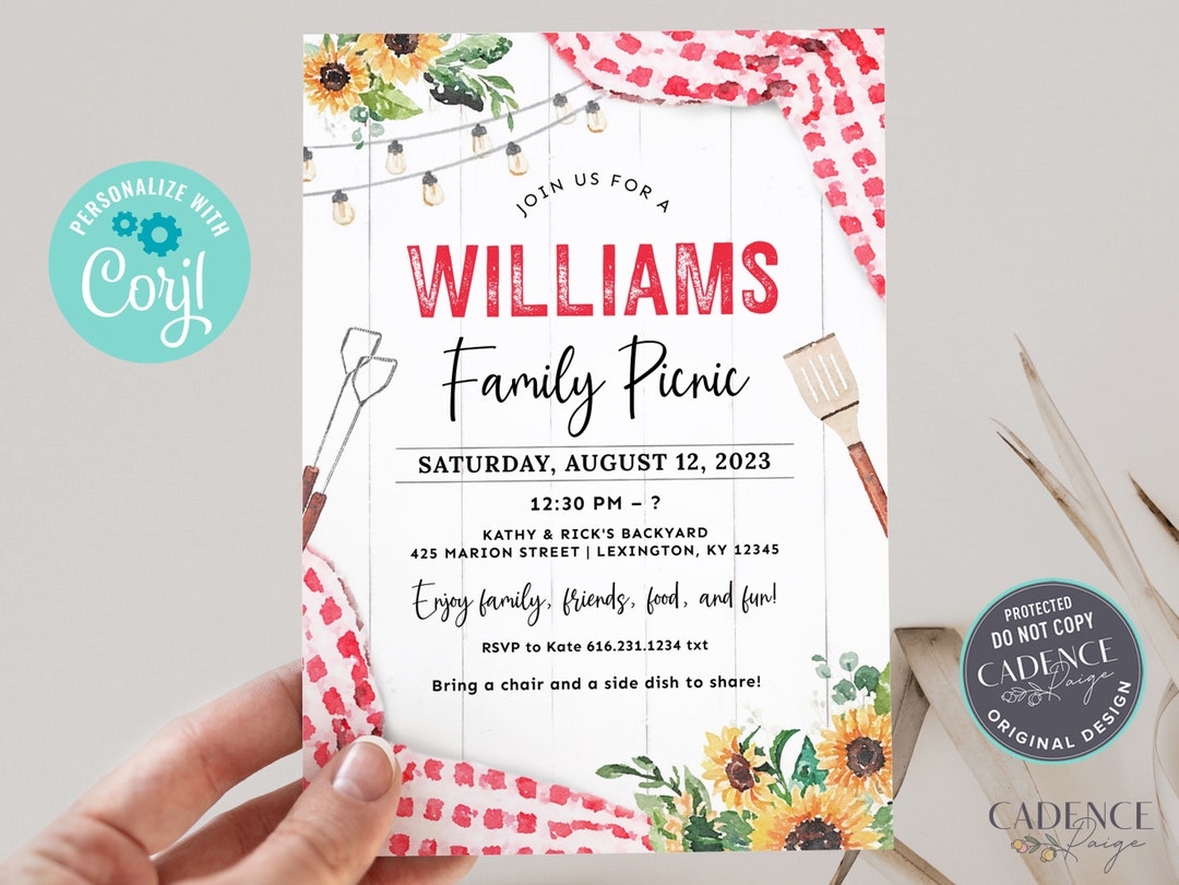 Family Reunion Invitation, Summer Picnic Invite, Family Cookout Invite ...