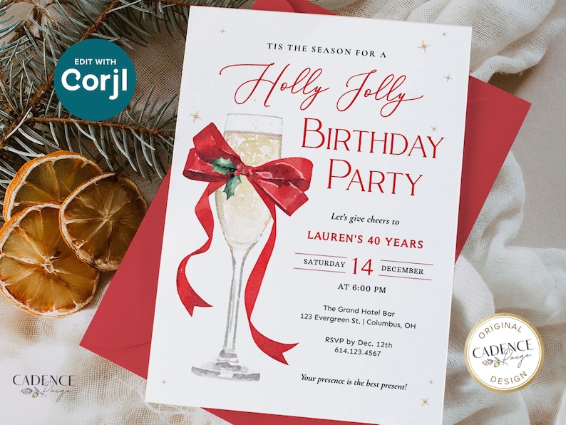Christmas Birthday Party Invitation, Adult Holiday Birthday Party ...