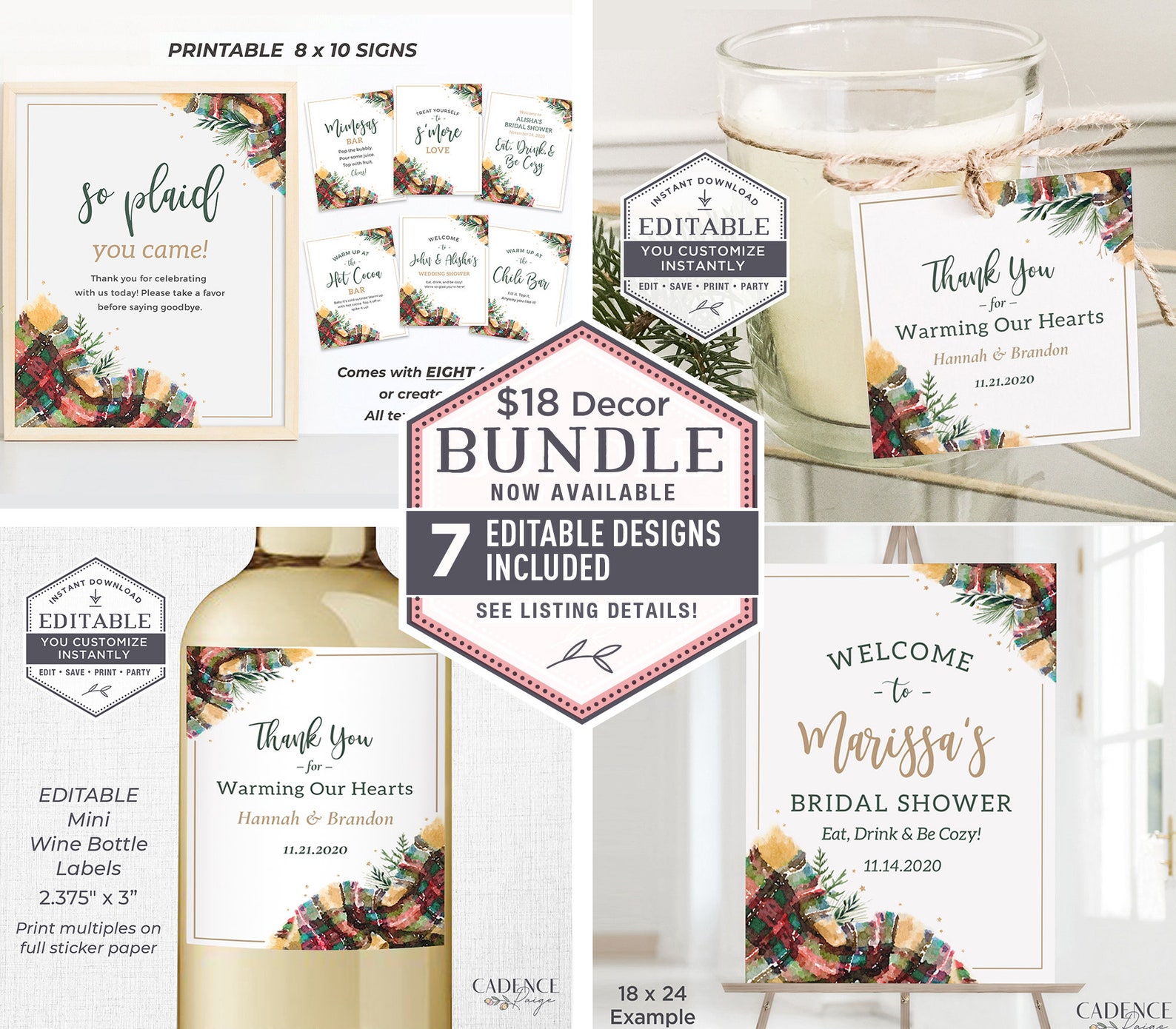 Flannel and Fizz Signs, 8 X 10 Winter Bridal Shower Signs, Flannel ...