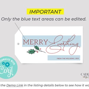 Printable Merry Everything Gift Tags, Personalized Holiday Gift Tags ...