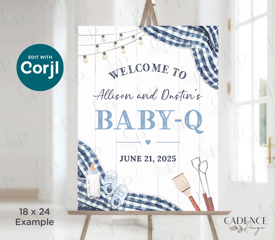 Blue Baby Q Welcome Sign: BBQ Shower Decor (digital) - Etsy