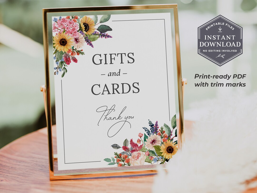 8 X 10 Wildflower Gift Table Sign, Summer Bridal Shower Gift Table Sign ...