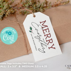 Printable Merry Everything Gift Tags, Personalized Holiday Gift Tags ...