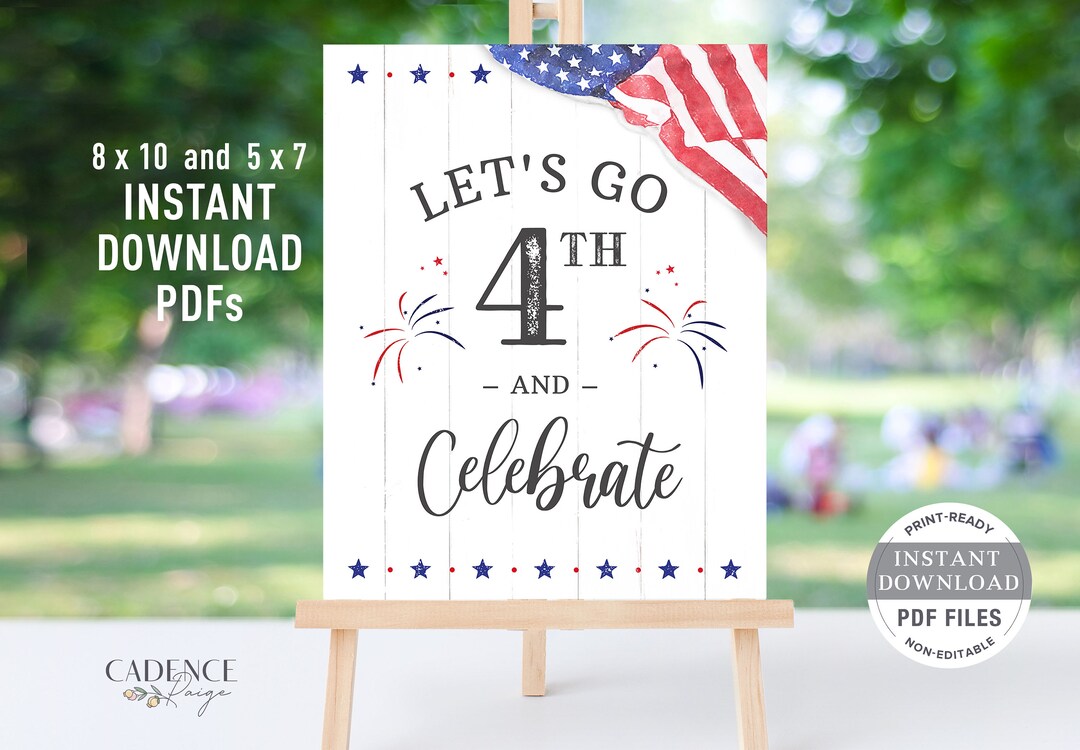 4th of July Party Sign, Welcome Sign for 4th of July Printable Let's Go ...
