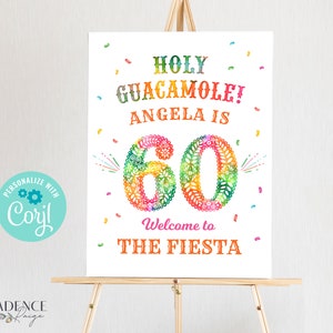 60th Birthday Fiesta Sign, 60th Birthday Welcome Sign, Holy Guacamole ...