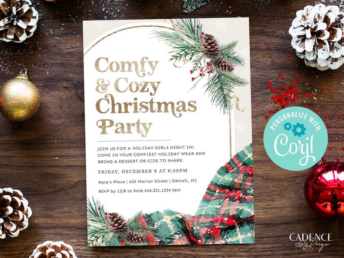 Cozy Holiday Party Invitation, Plaid Christmas Party Invitation, Casual ...