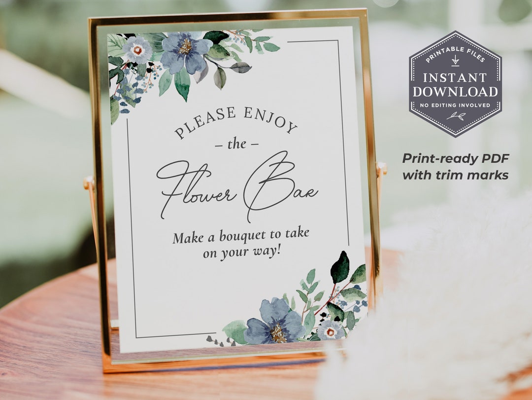 Dusty Blue Flower Bar Sign: Bridal Shower Decor (PDF) - Etsy