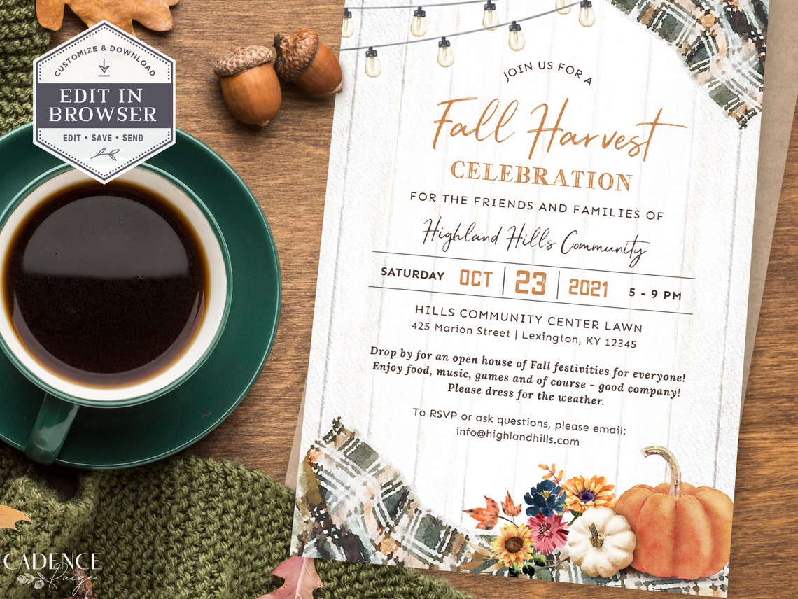Fall Harvest Party Invitation Fall Fest Fall Community - Etsy