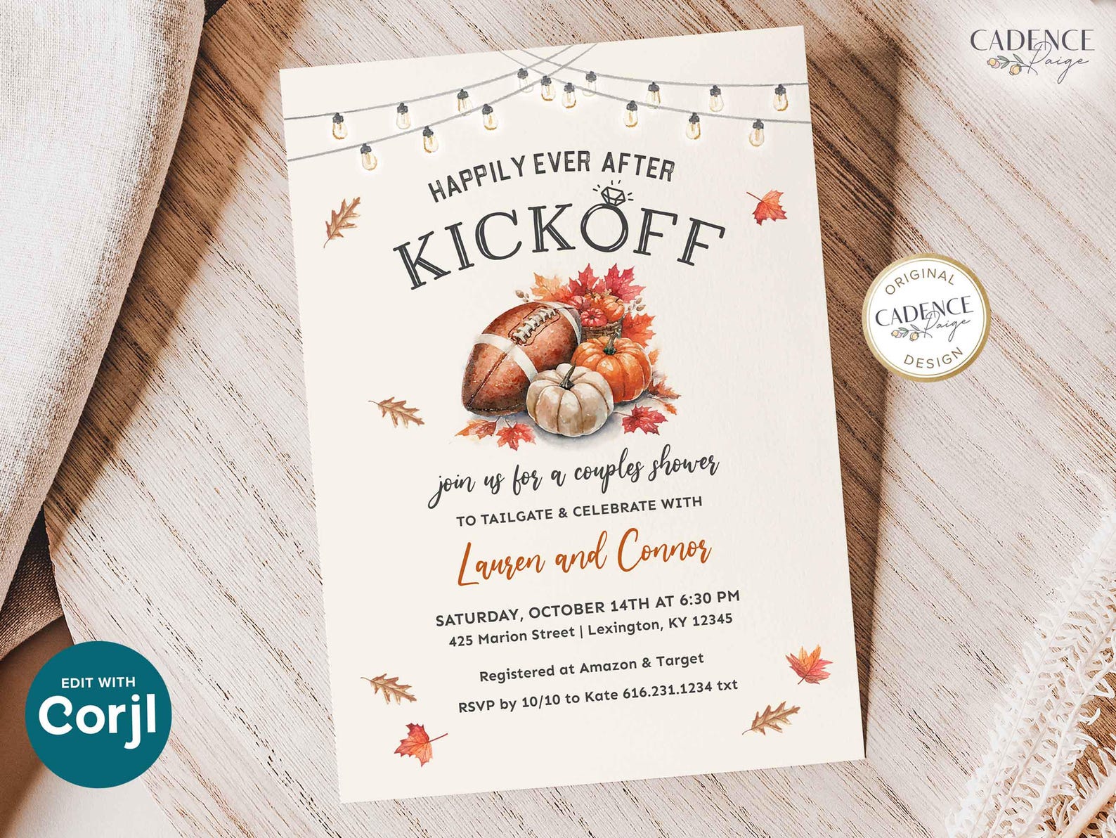 Football Couples Shower Invitation, Tailgate and Celebrate, Happily ...
