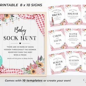 Red BABY-Q Shower Signs, BBQ Baby Shower Signs, Babyq Signs, 8 X 10 Bbq ...