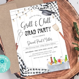Grill and Chill Grad Party Invitation, BBQ Grad Party Invitation ...
