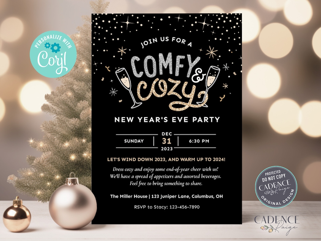 Comfy Cozy New Year's Eve Party Invitation, New Years Party Invite ...