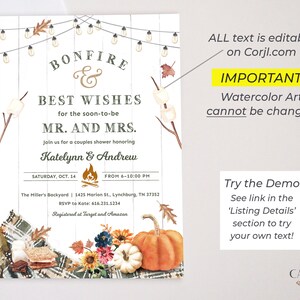 Digital Fall Couples Shower Invitation With Bonfire, Autumn Wedding ...