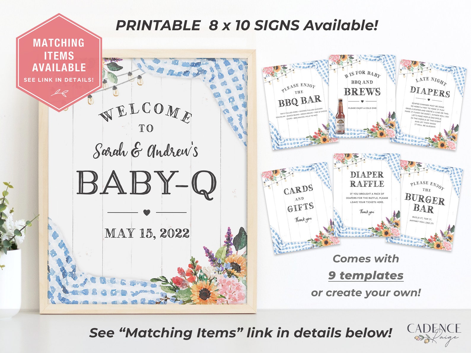 Light Blue BABY-Q Shower Signs 5 X 7, Baby Blue BBQ Food Signs, Baby-q ...
