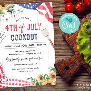 4th of July Party Invitation, 4th of July Cookout Invitation, July 4th ...