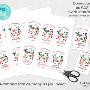 Printable Thank You Gift Tags, Thank You Holiday Tags, for Friends, for ...