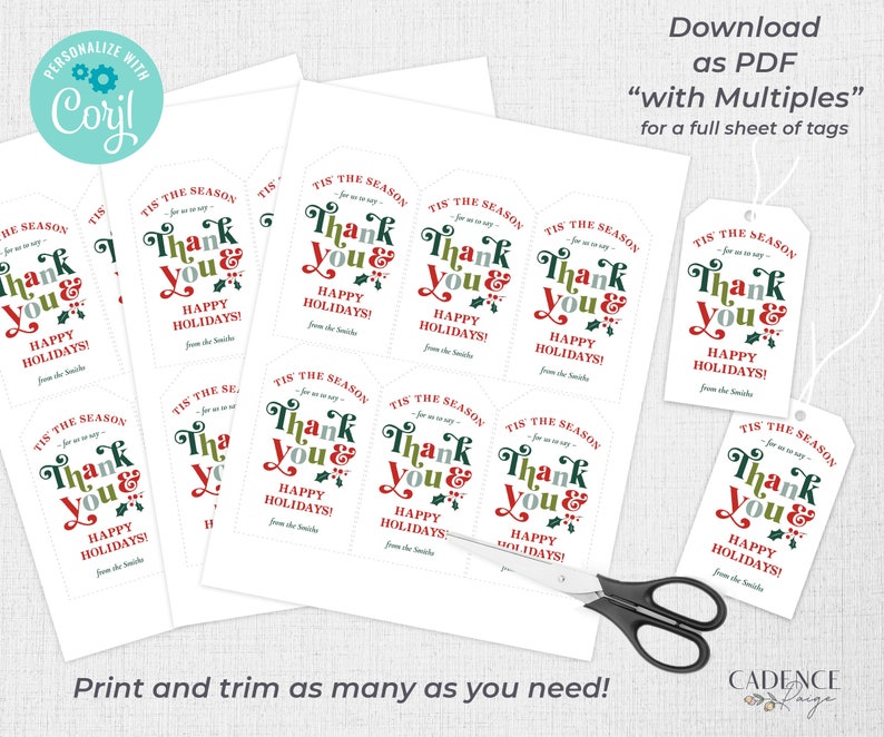 Printable Thank You Gift Tags, Thank You Holiday Tags, for Friends, for ...