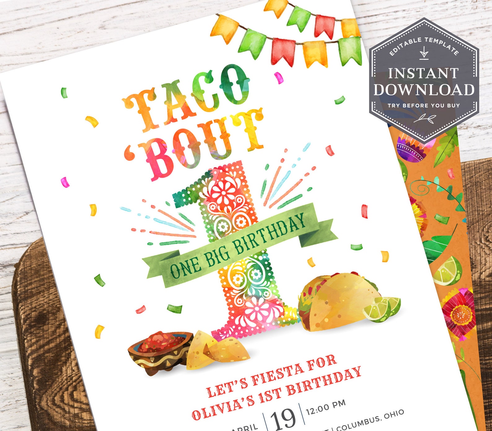 Taco First Birthday, Fiesta First Birthday Invite, Taco Birthday Party ...