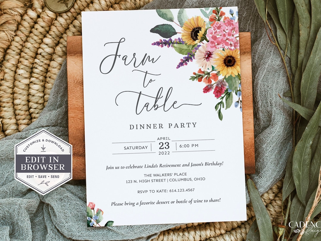 Farm to Table Dinner Party Invitation, Farm Dinner Party Invitation ...