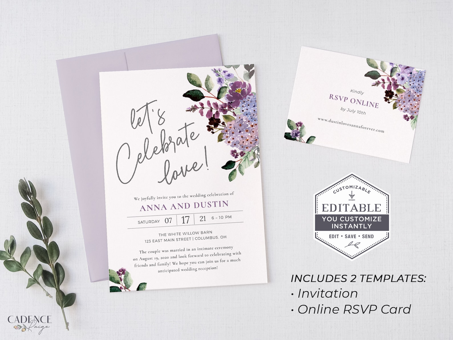 Intimate Wedding Invitation Lavender Wedding Reception - Etsy