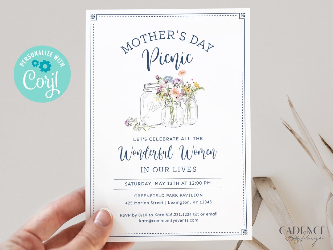 Mother's Day Picnic Invitation, Celebrate Mom Invitation, Mother's Day ...