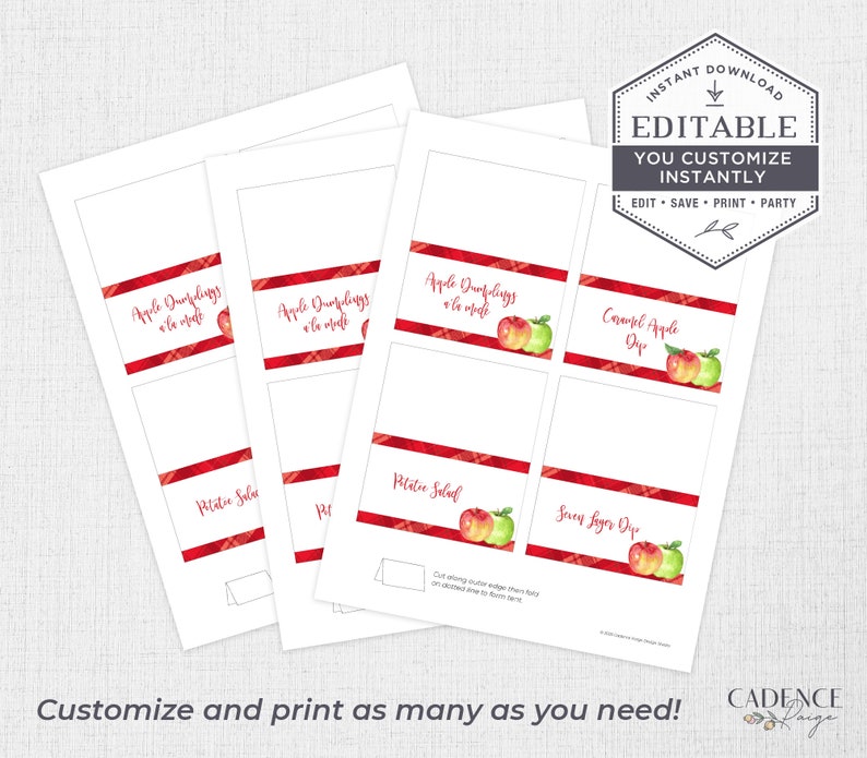 Apple Party Food Signs Apple Theme Place Cards Apple 1st - Etsy