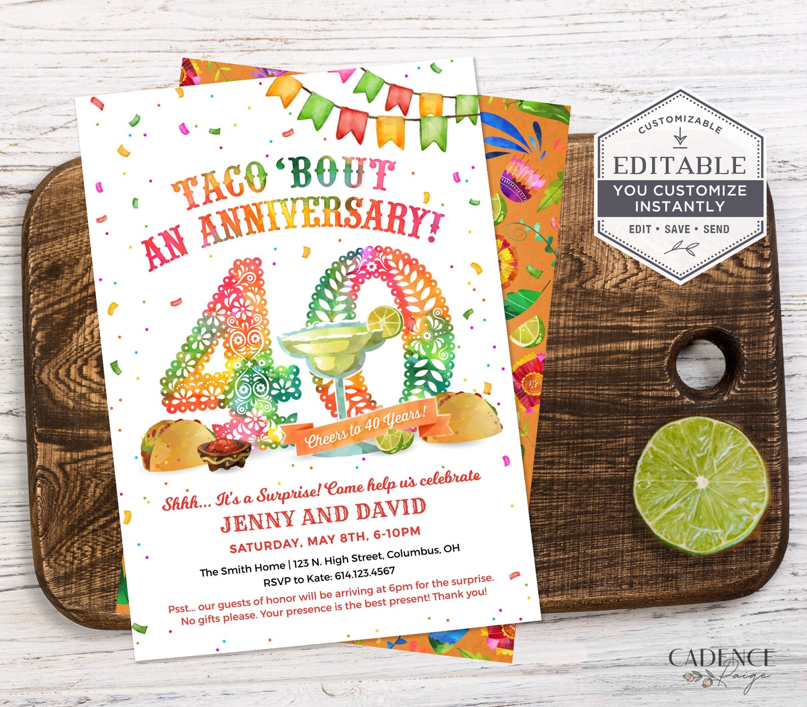 40th Anniversary Party Invitation, 40th Surprise Party Anniversary ...