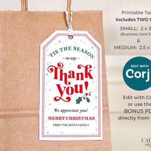 Christmas Thank You Gift Tags, Printable Gift Tag for Teacher, Employee ...