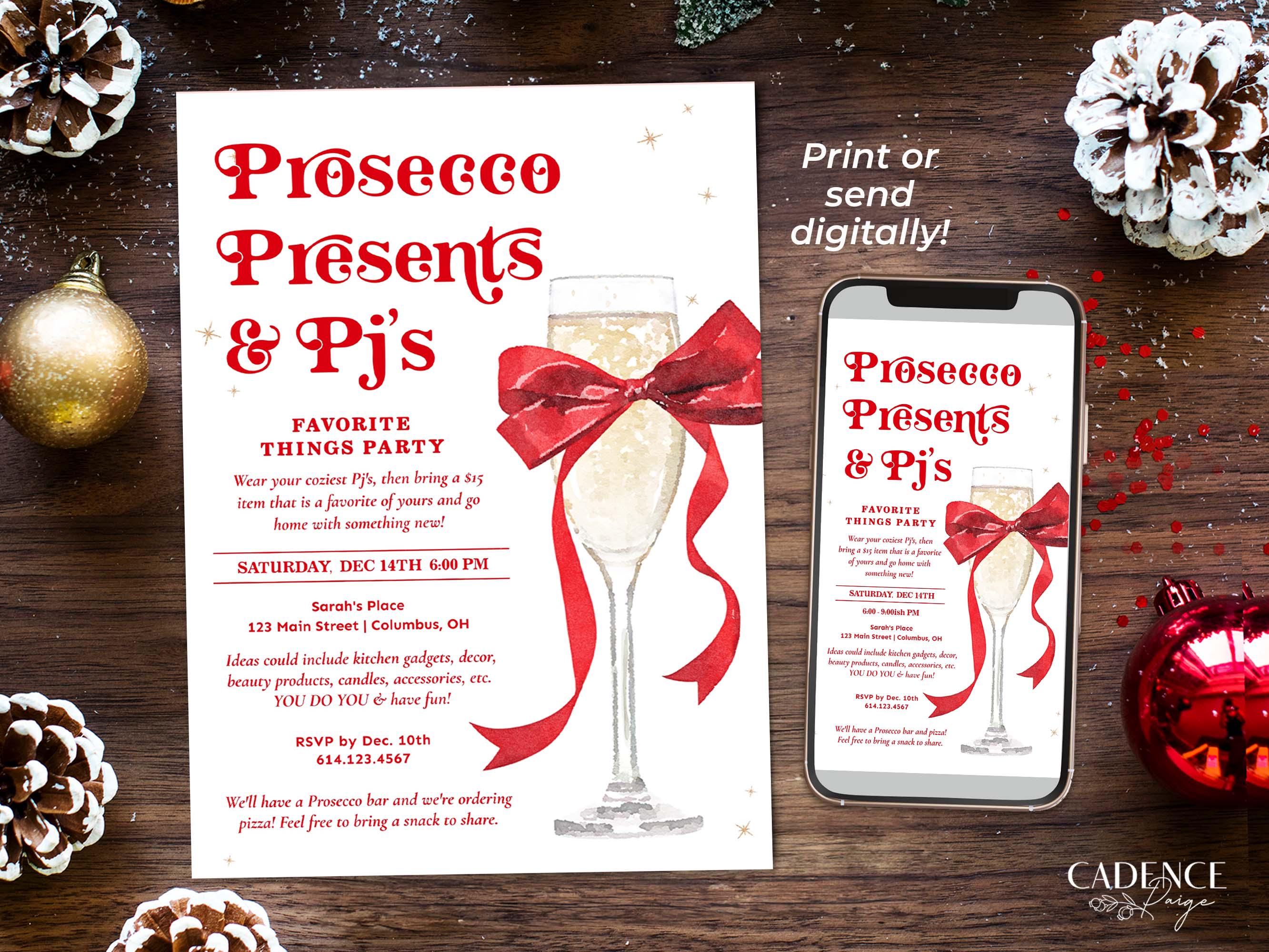 Prosecco Presents & Pjs Party Invitation: Girls Night in (digital ...