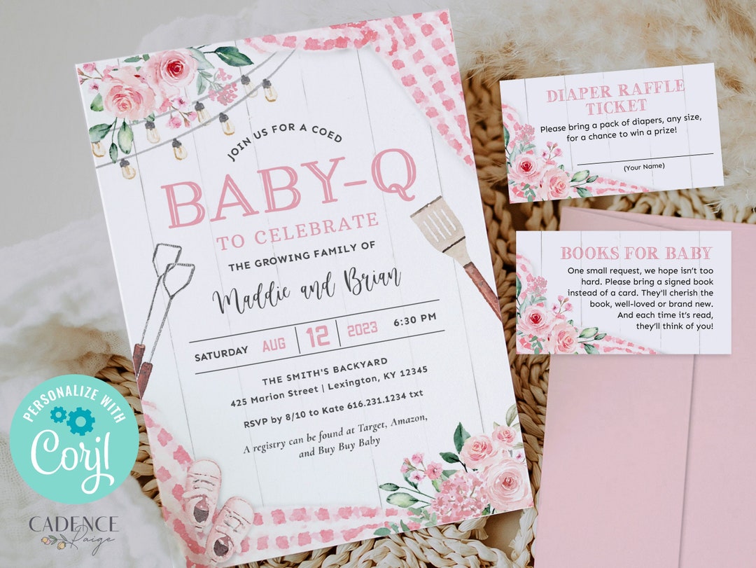 Blush Pink Baby-q Shower Invitation Girl Baby Q Shower - Etsy