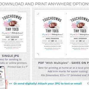 Football Gender Reveal Invitation Touchdown and Tiny Toes Invitation ...
