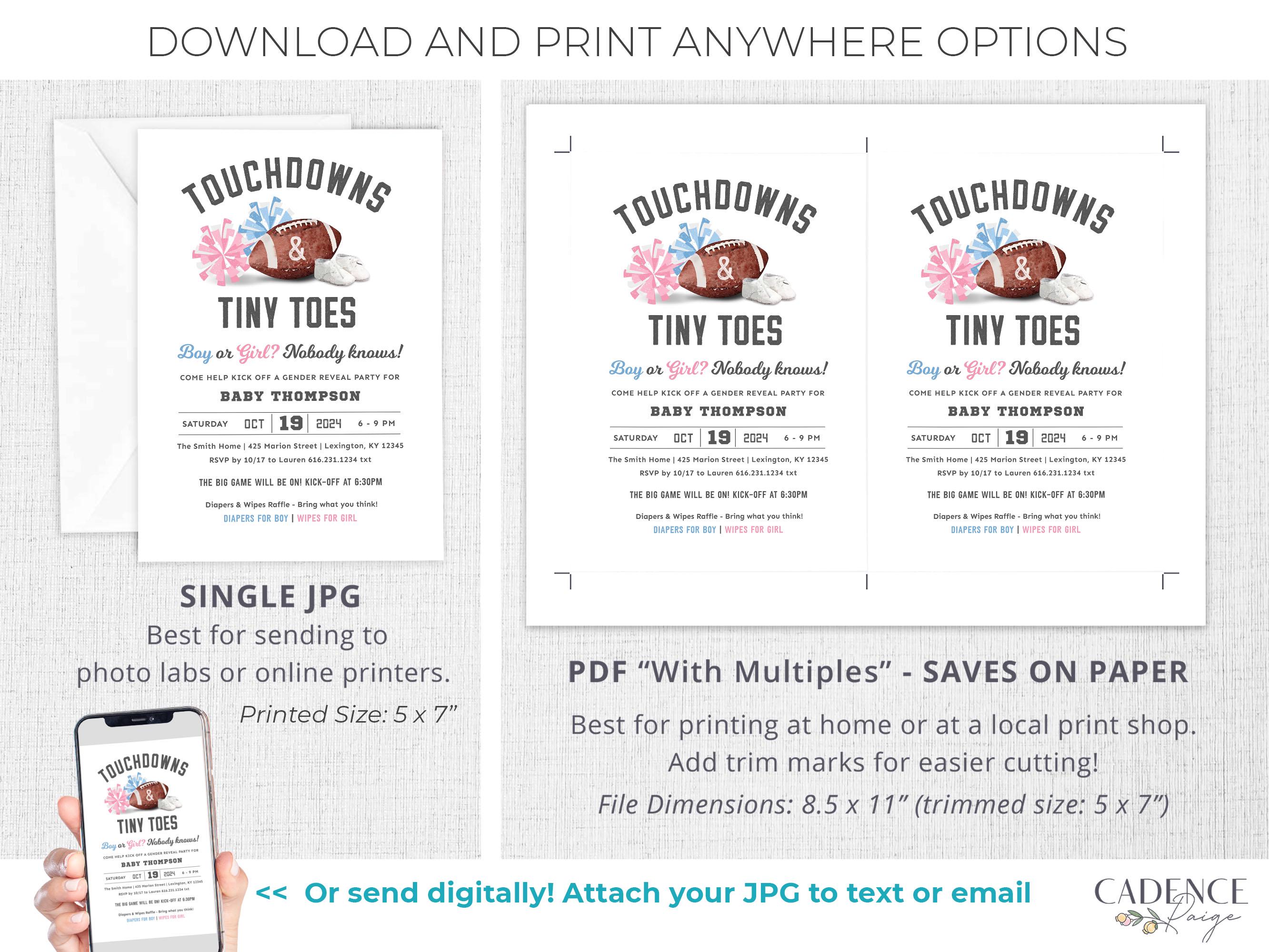 Football Gender Reveal Invitation Touchdown and Tiny Toes Invitation ...