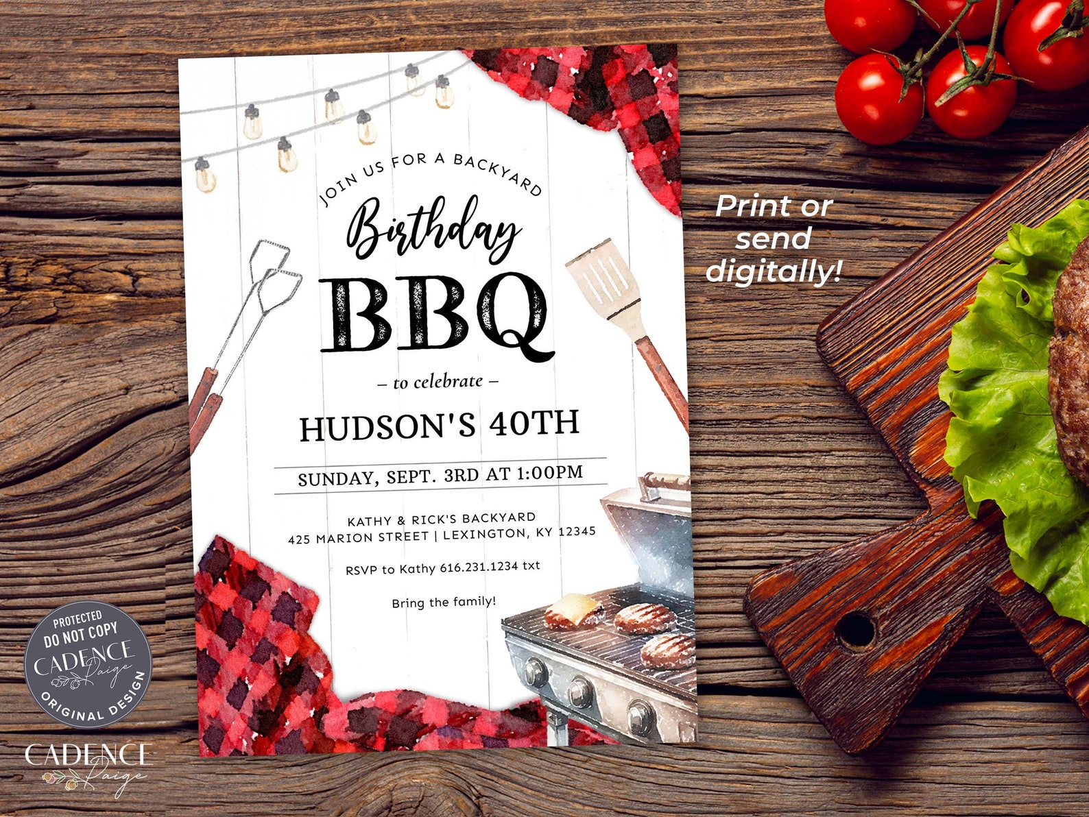 Birthday BBQ Invitation Backyard Birthday Cookout Invite for Dad 40th ...