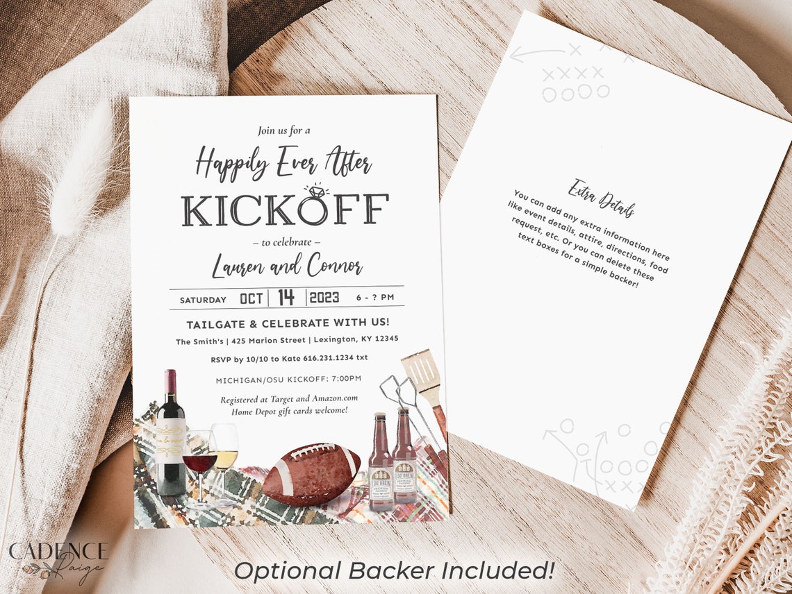 Football Engagement Party Invite, Tailgate Couples Shower Invite ...