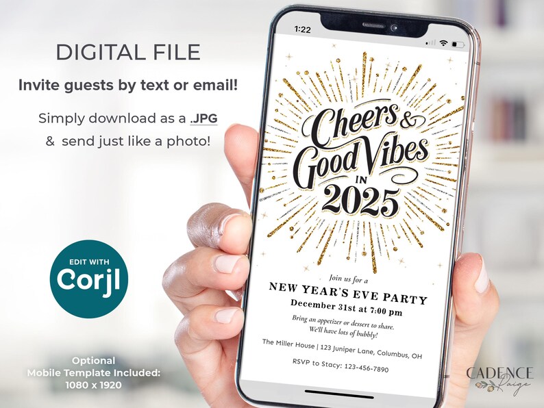 New Year's Eve Party Invitation 2025, New Years Party Invite, New Year ...