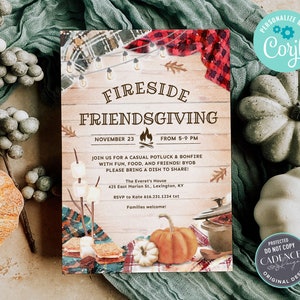 Friendsgiving Invitation, Flannel and Friends Invite, Fall Bonfire ...