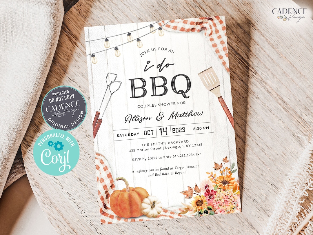 Fall I Do BBQ Invitation, Fall BBQ Shower Invitation, Fall in Love, Bbq ...