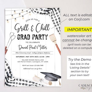 Grill and Chill Graduation Party Invitation, BBQ Grad Party Invitation ...