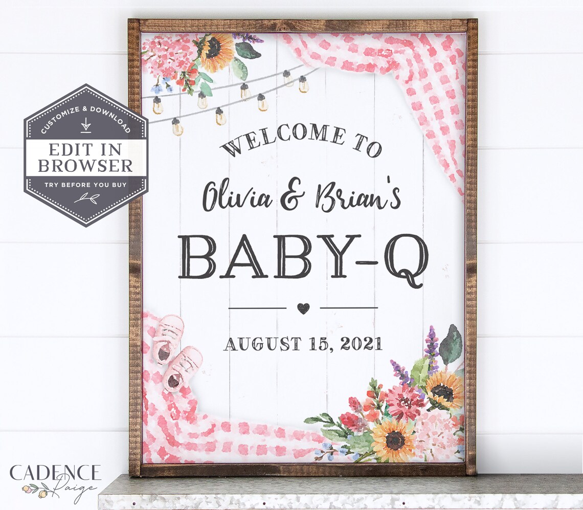 Pink Babyq Welcome Sign Baby-q Shower Sign BBQ Baby Shower - Etsy