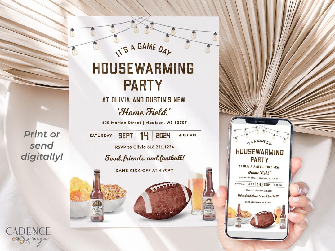 Football Housewarming Party Invitation Tailgate Housewarming Invite ...