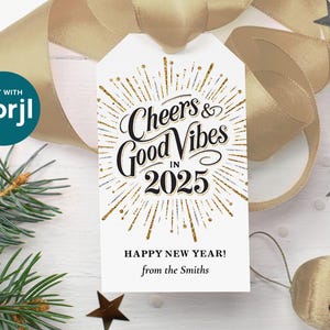 New Year's Gift Tag: Cheers to 2025, Editable NYE Bottle Tag (digital ...