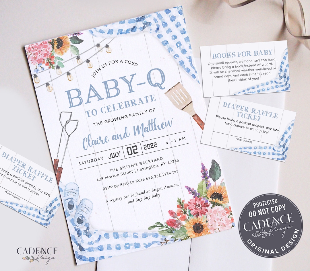 Light Blue Baby-q Shower Invitation, BBQ Couples Baby Shower Invite ...