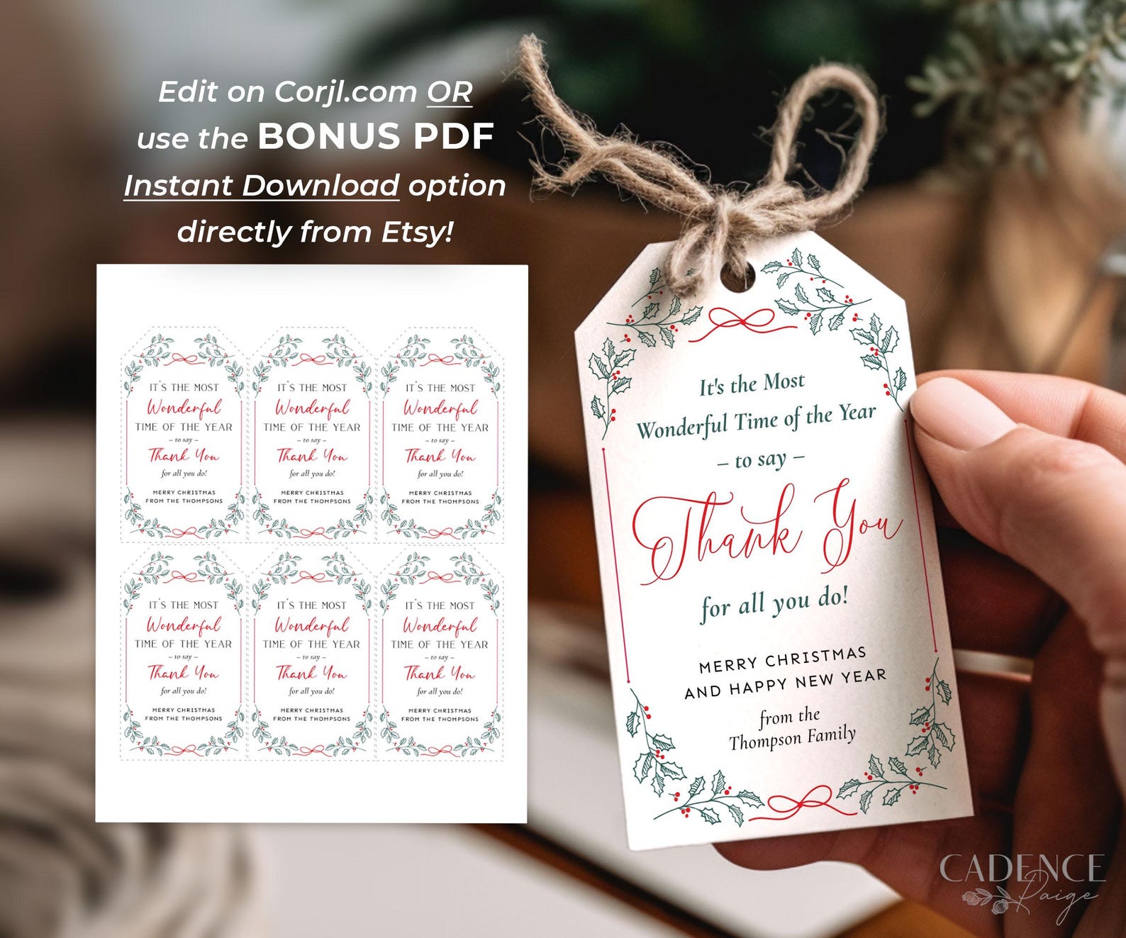 Christmas Thank You Gift Tags, Printable Teacher Gift Tags, Employee ...