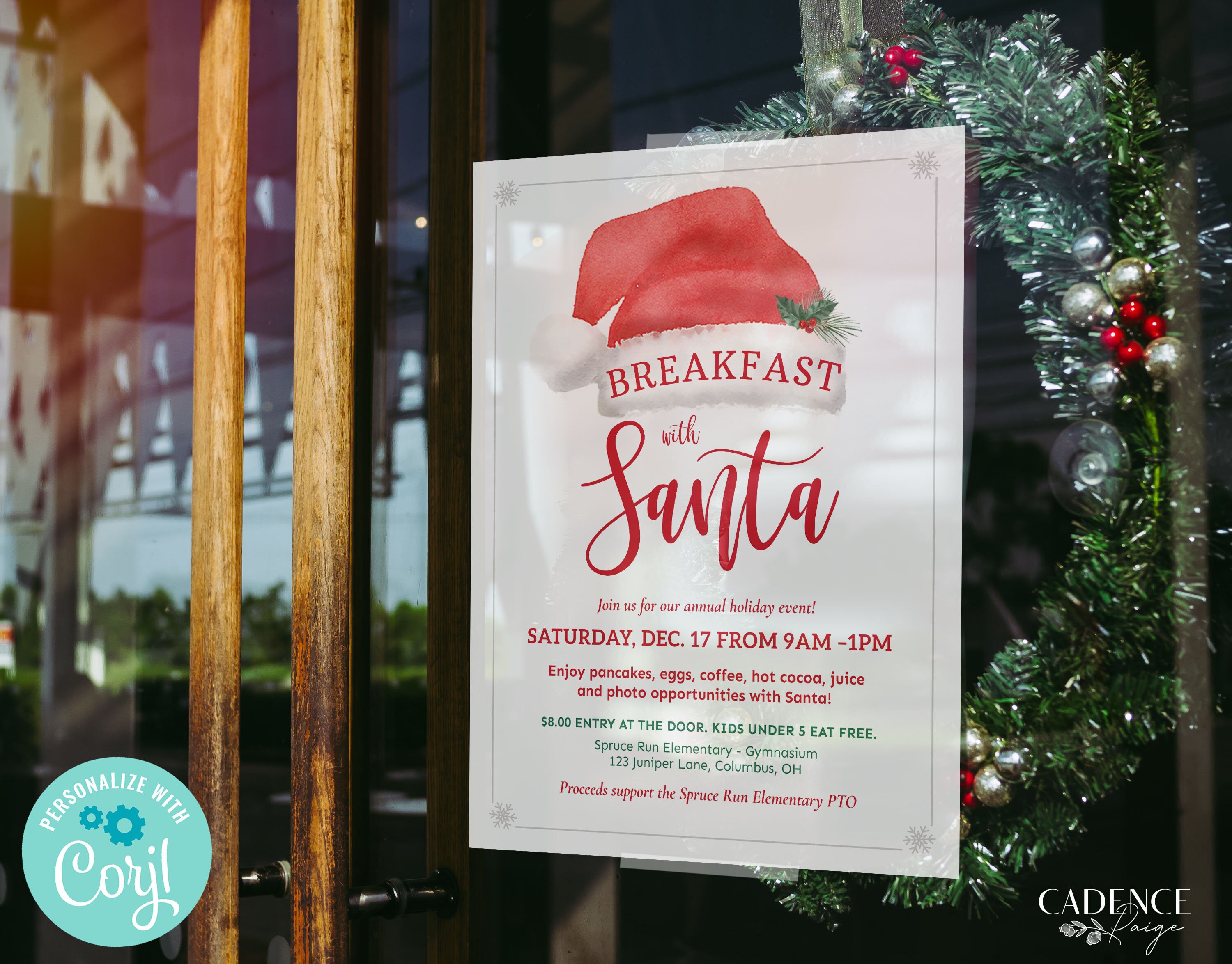 Breakfast With Santa Invitation, Santa Breakfast Flyer, Fundraiser ...