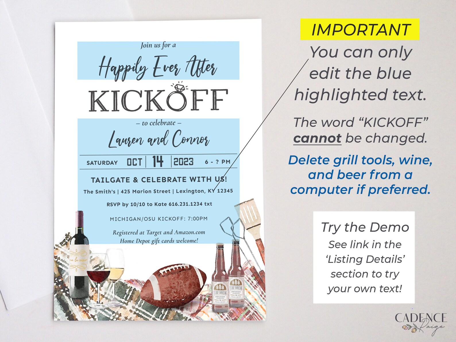 Football Engagement Party Invite, Tailgate Couples Shower Invite ...