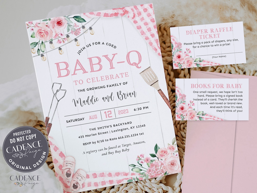 Blush Pink Baby-q Shower Invitation, Girl Baby Q Shower Invitation ...